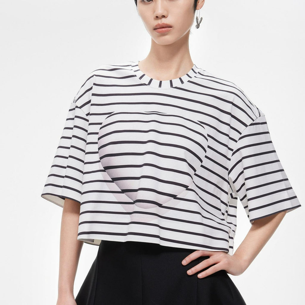 T-Shirt / JNBY Loose Fit Stripped H-Line Cotton T-Shirt – JNBYPLUS